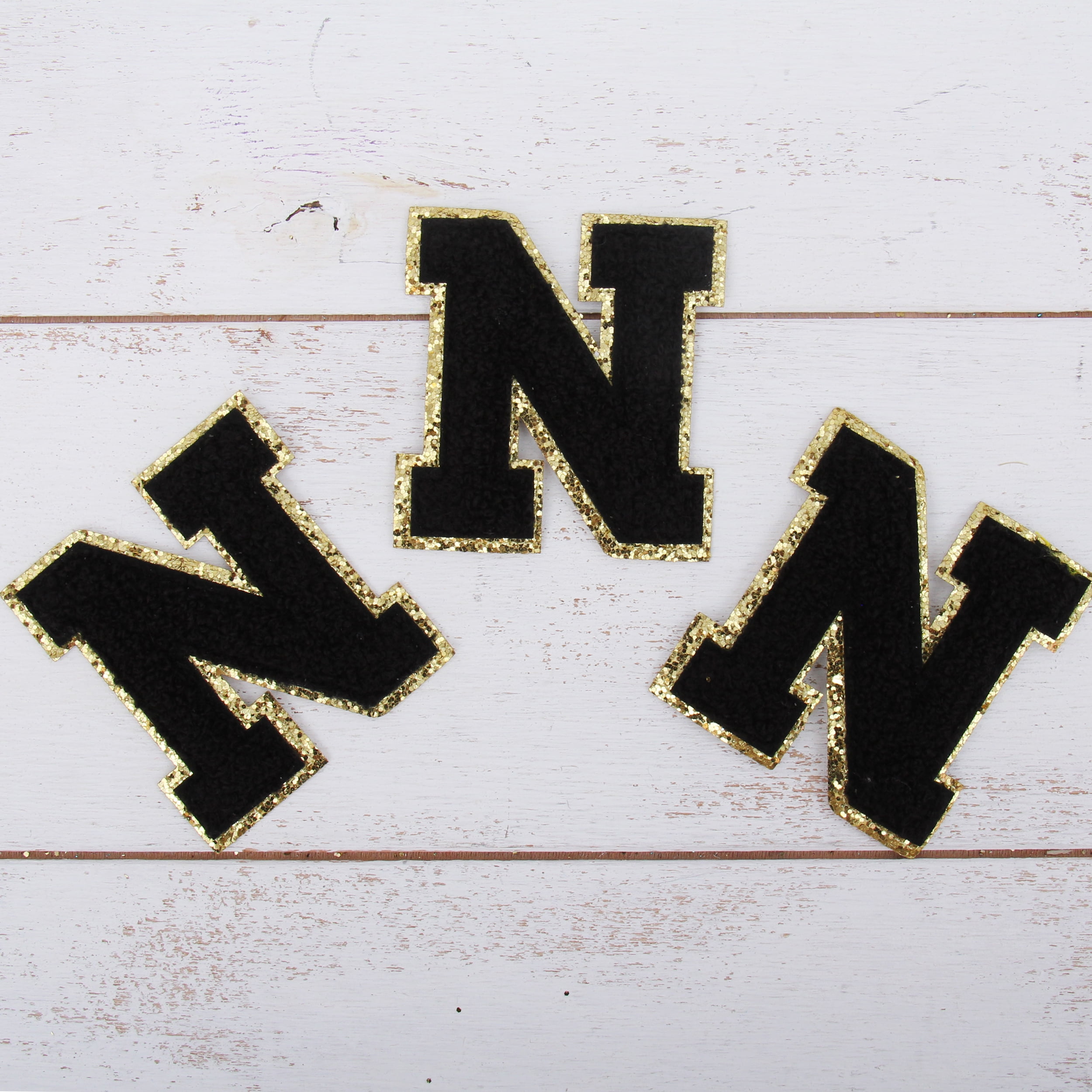 3 Pack Chenille Iron On Glitter Varsity Letter "N" Patches - Black ...
