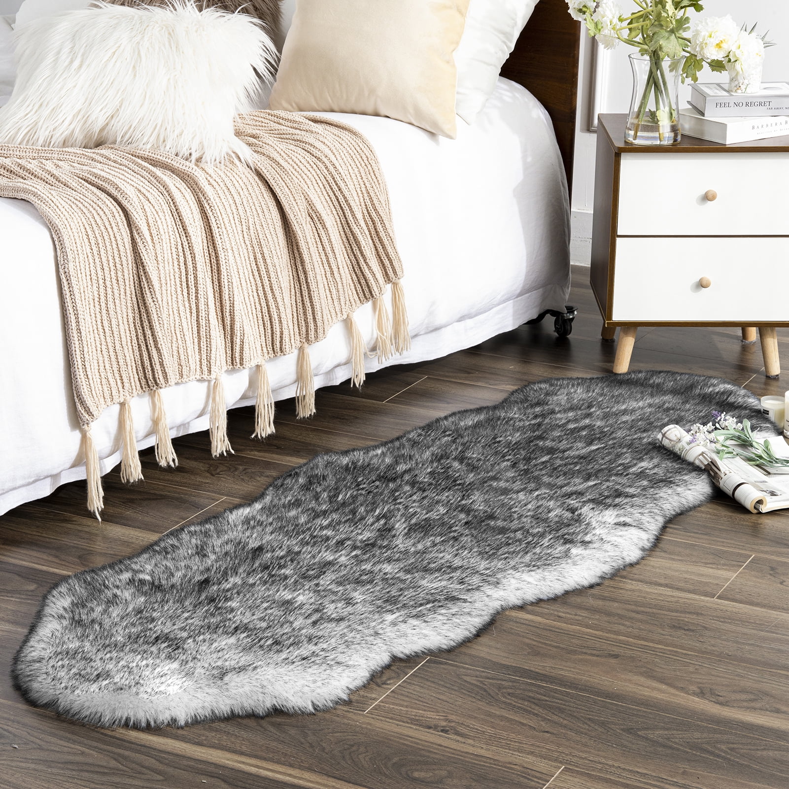 Soft Fluffy Plush Faux Fox Fur Shag Rug, Home Decor 2 x 6 Feet, White ...