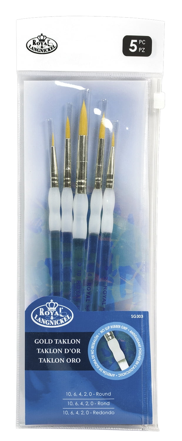 Royal & Langnickel Soft Grip Round Golden Taklon Fiber Paint Brush Set ...