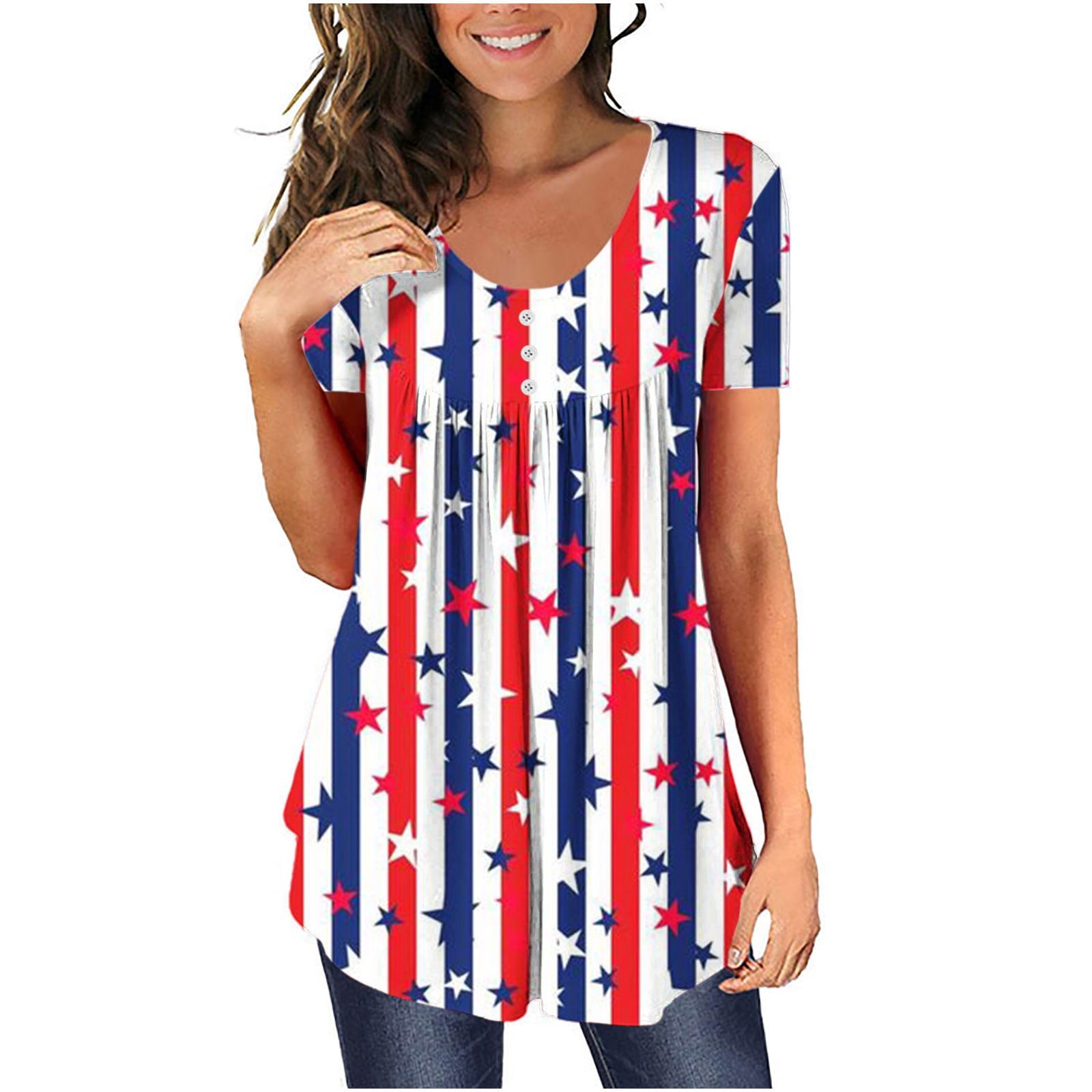 Yyeselk 4th Of July Shirts For Women Casual Tie Dye American Flag Print