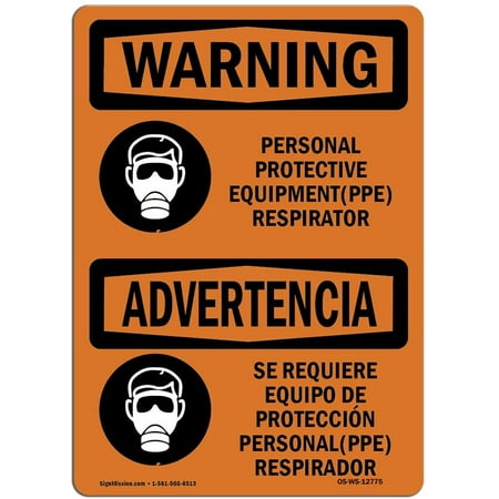 OSHA Warning Sign - PPE Respirator Bilingual | Peel and Stick Wall ...