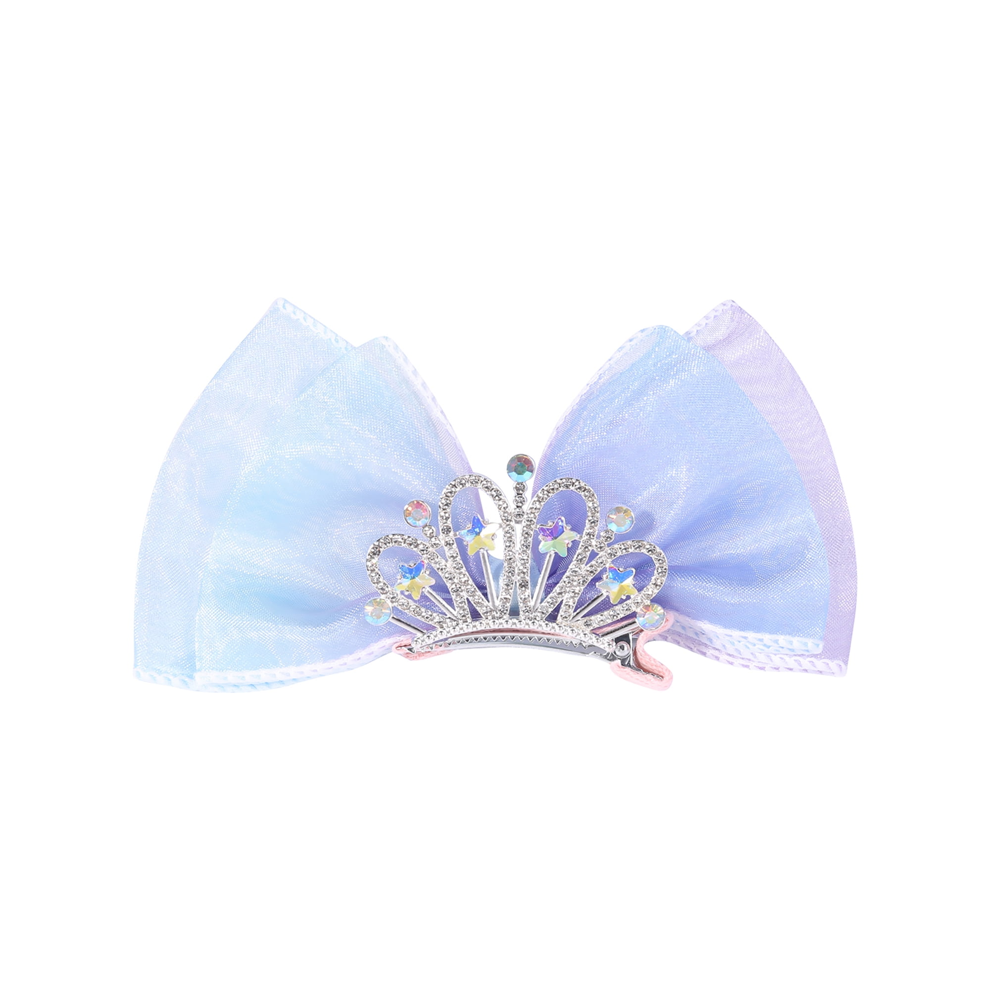 Children Girl Crown Hairpin Pair Mesh Sheer Star Bowknot Anti-Slip Hair ...
