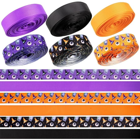60 Yard Halloween Grosgrain Ribbons 6 Roll Purple Black Orange & Witch ...