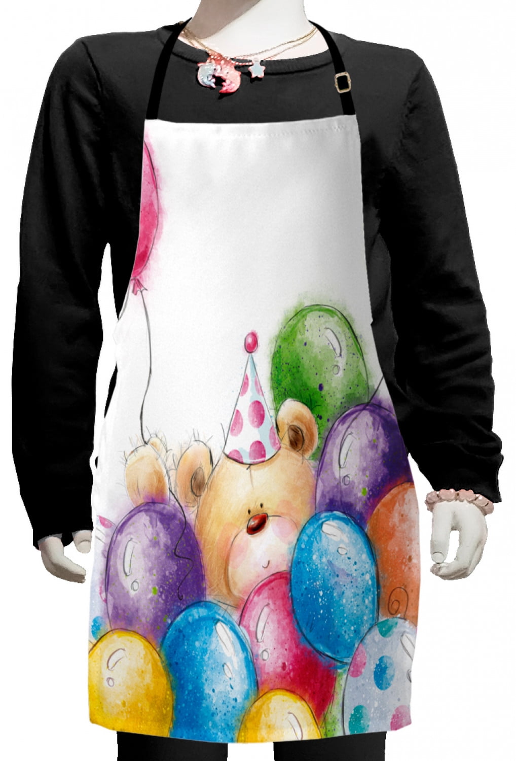 Birthday Kids Apron, Hand Drawn Style Childish Design Teddy Bear Toy ...