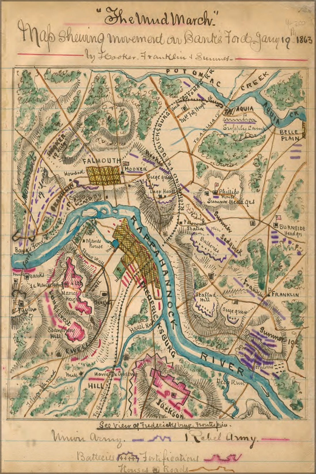 24"x36" Gallery Poster, map of Mud march battle of fredericksburg 1862 ...