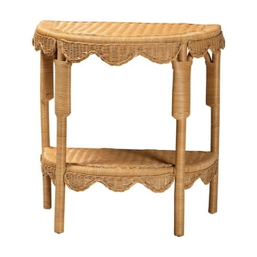 Bali & Pari Palm Bohemian Honey Scallop Rattan Metal Console Table for ...