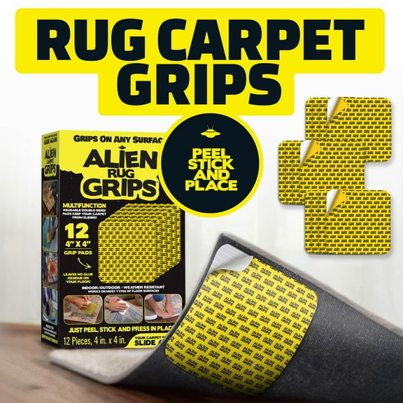 Alien Grip Rug Gripper Carpet Tape - 12pcs, 4x4 in. Anti-Slip Hardwood ...