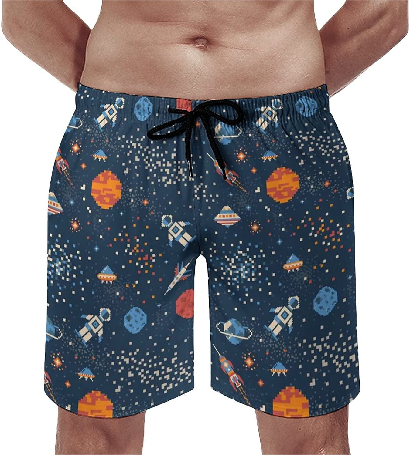Men's Astronauts-Rockets-Pixel-Art Swim Trunks Quick Dry Bathing Suit ...