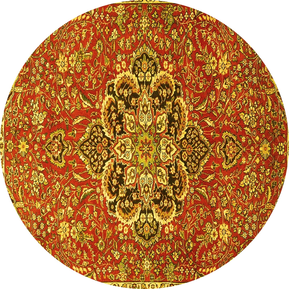 Ahgly Company Indoor Round Medallion Yellow Traditional Area Rugs, 6 ...