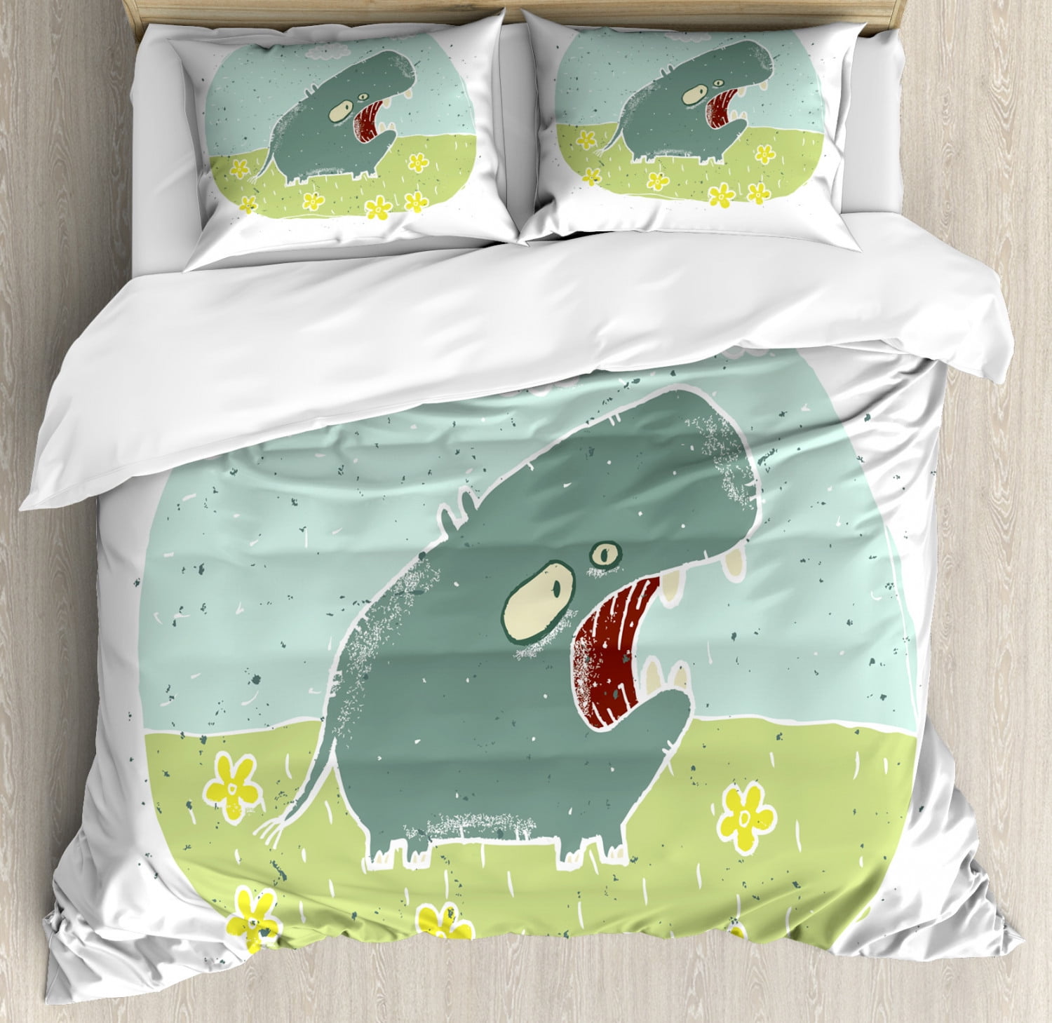 Hippo Queen Size Duvet Cover Set, Hand Drawn Grungy Illustration of ...