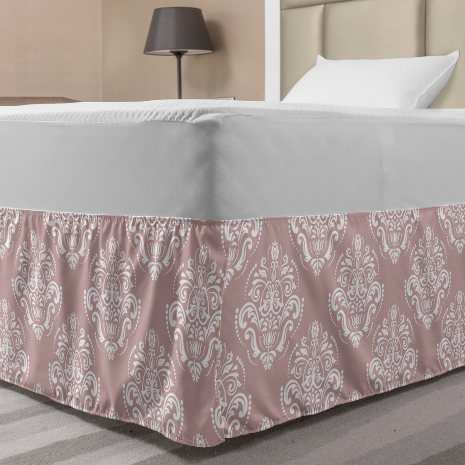 Damask Bed Skirt, Asian Theme Royal Oriental Motifs in Monochrome ...