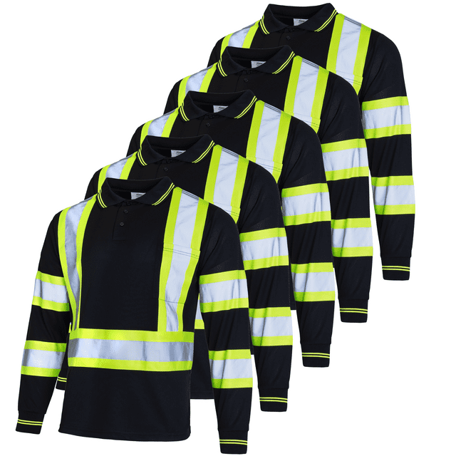 JORESTECH 5-Pack Hi-Vis Long Sleeve Safety Polo Shirt, ANSI Class 1 ...
