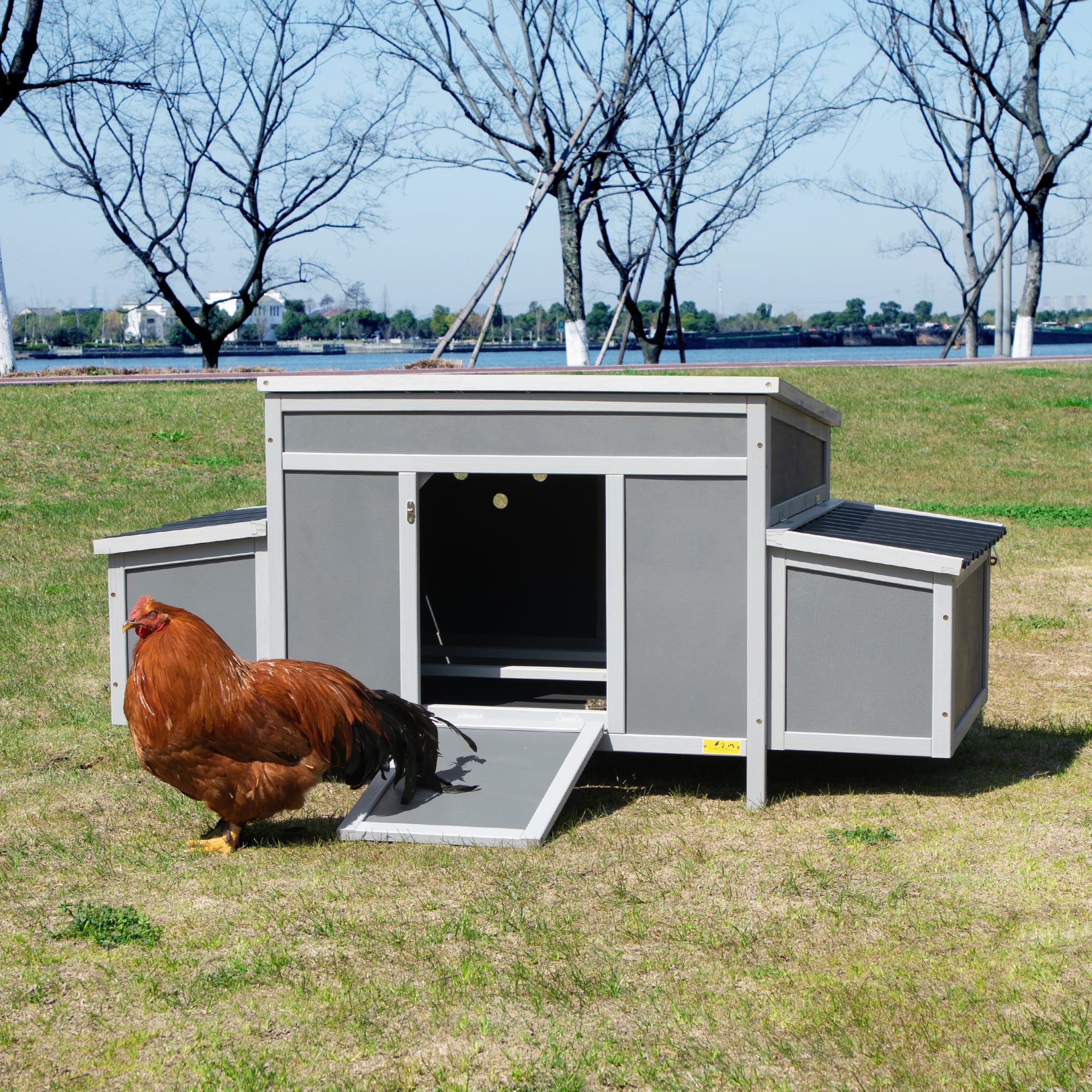 Coziwow Wooden Chicken Coop with Removable Tray and 2 Nesting Boxes for ...