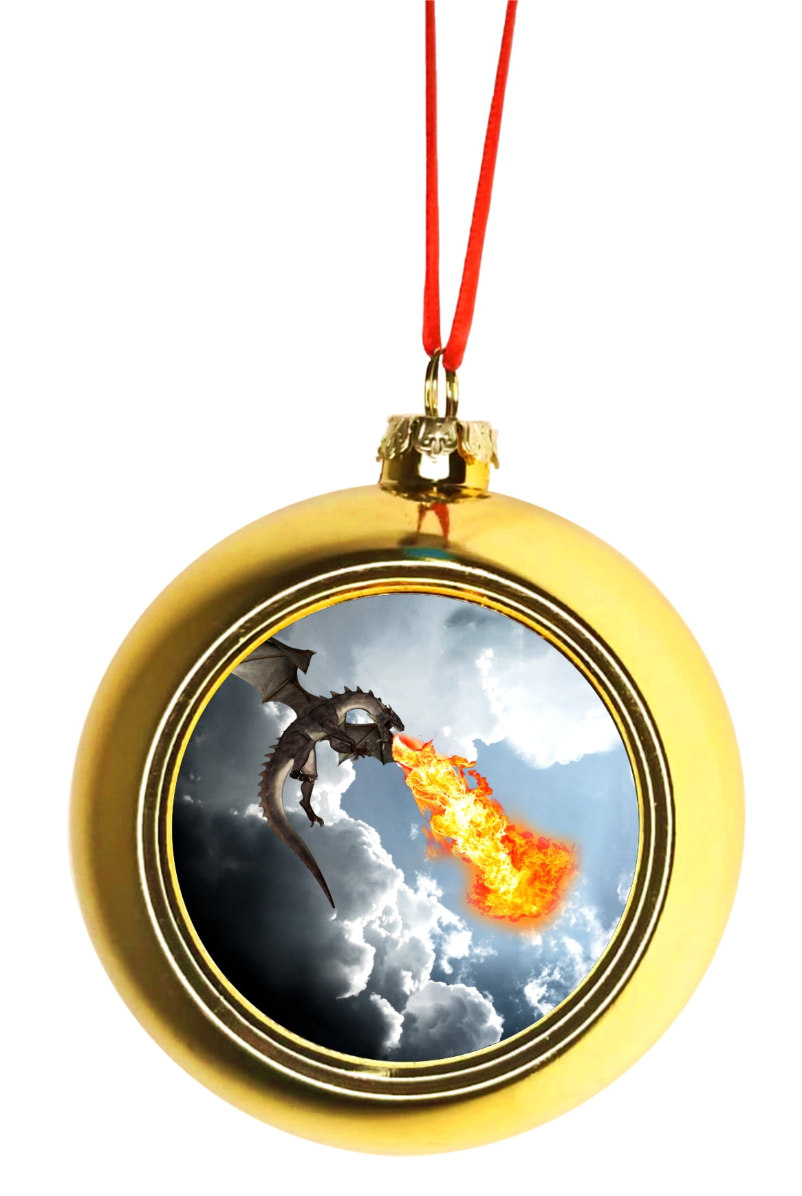 Dragon Breathing Fire Ornaments Gold Bauble Christmas Ornament Balls ...