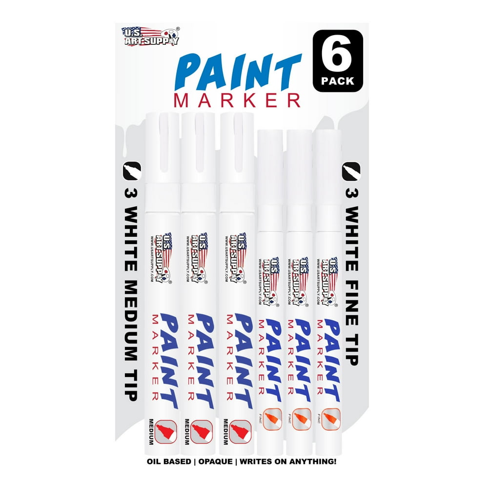 U.S. Art Supply Set of 6 White Oil Based Paint Pen Markers, 3 Medium ...