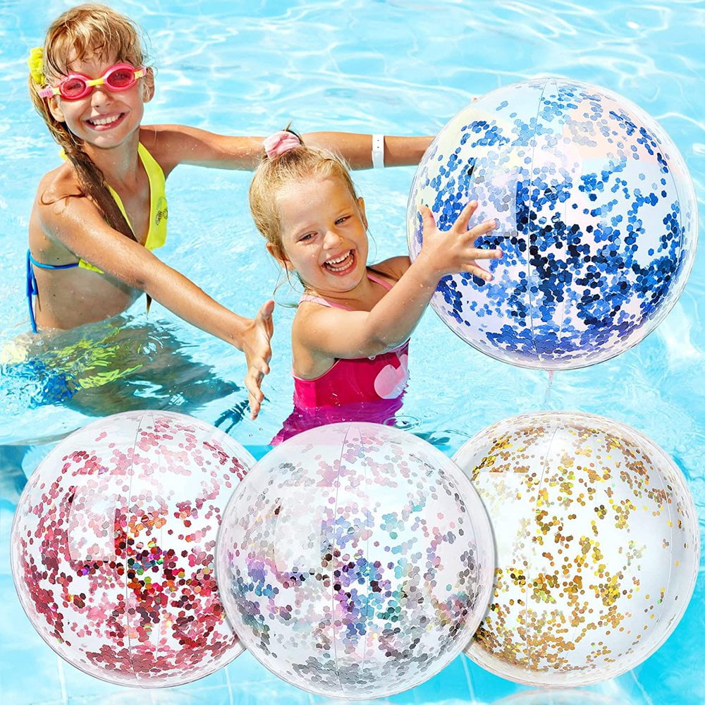 X 4 PCS 24 Inches Glitter Beach Ball Inflatable Beach Balls Jumbo Pool ...