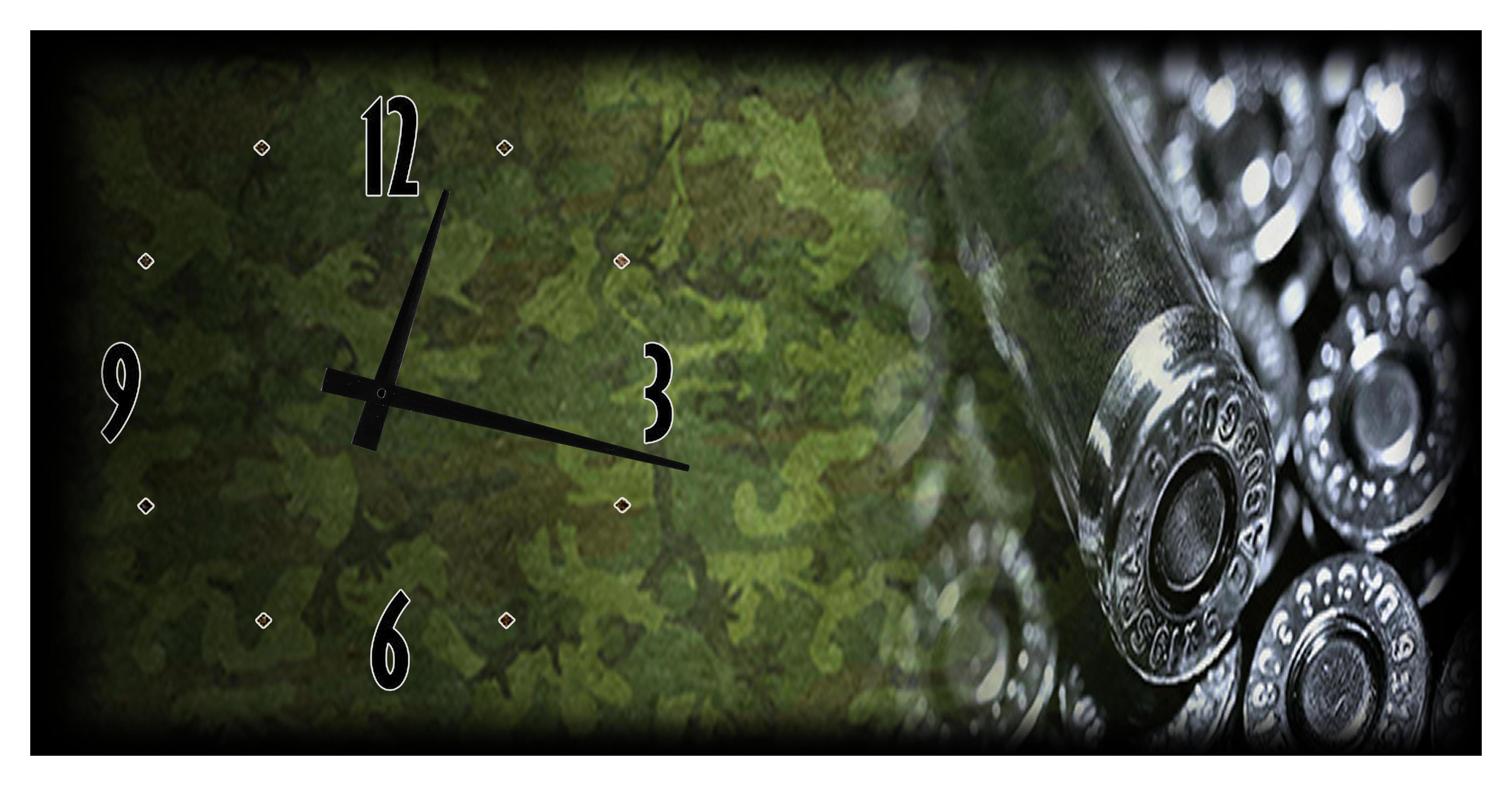 Canvas Art Wall Clock Military Green Camo Rifle Rounds Ammo Gun Bullets ...