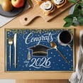 Blue Gold Graduation Cap Cotton Linen Placemats Set of 8, Class of 2026 ...
