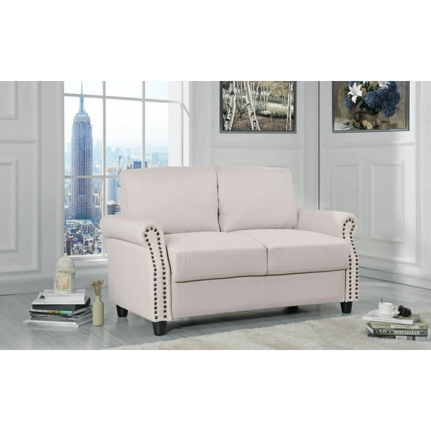 Classic Linen Loveseat with Nailhead Trim and Storage Space, Beige ...