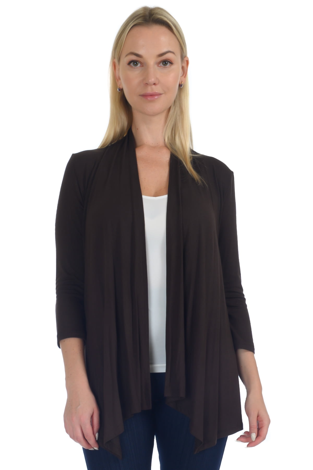 Simply Ravishing Women's Basic Assymetrical 3/4 Sleeve Open Drape ...