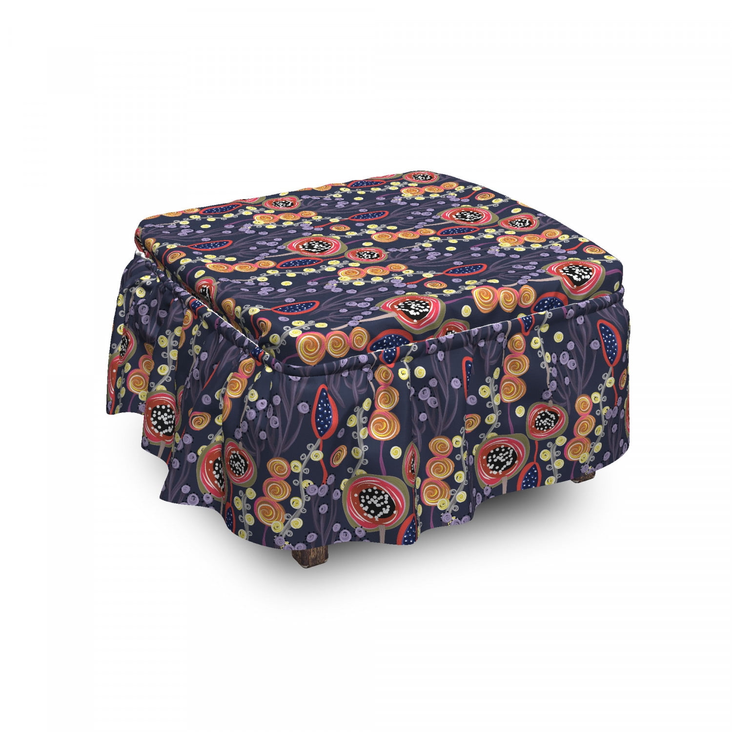 Botanical Ottoman Cover, Exotic Plants Jungle Art, 2 Piece Slipcover ...
