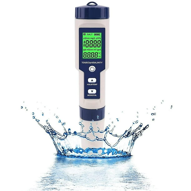 Medidor de pH electrónico 5 en 1, mide pH, Tds y EC, salinidad y temperatura, comprobador de ...