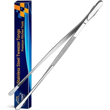 Bundlepro Kitchen Fine Tweezers Tongs, 12'' Square Head Stainless Steel ...