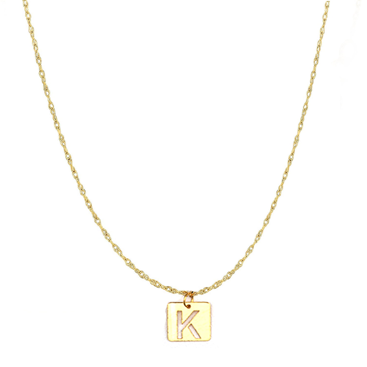 14k Real Yellow Gold Initial Letter K Pendant, Adjustable Chain ...