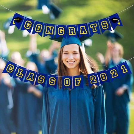Blue and Yellow Graduation tions 2021- Congrats Class of 2021 Banner ...