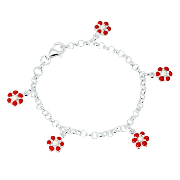 UNICORNJ Sterling Silver 925 Childrens Bracelet with Enamel Red and ...