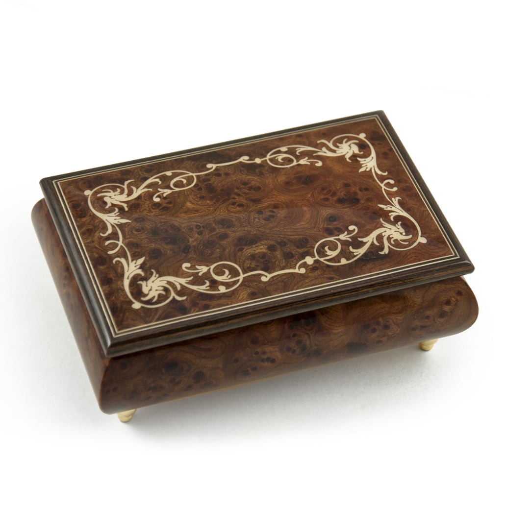 Contemporary 30 Note Wood Tone Music Box with an Arabesque Wood Inlay ...