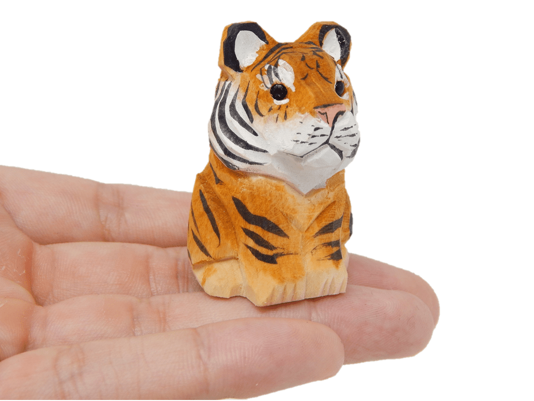 Tiger Figurine Decoration Wooden Statue Art Cat Bengal Striped ...