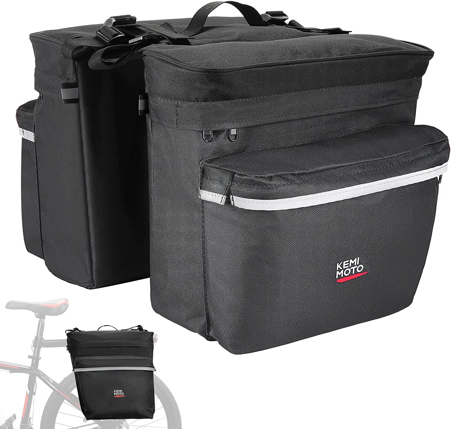 Kemimoto 34L Bike Bag Bicycle Panniers Rear Rack Bag, Water Resistant ...