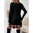 Black Womens Casual Plaid Patchwork Long Sleeve Short Dress For Autumn ...