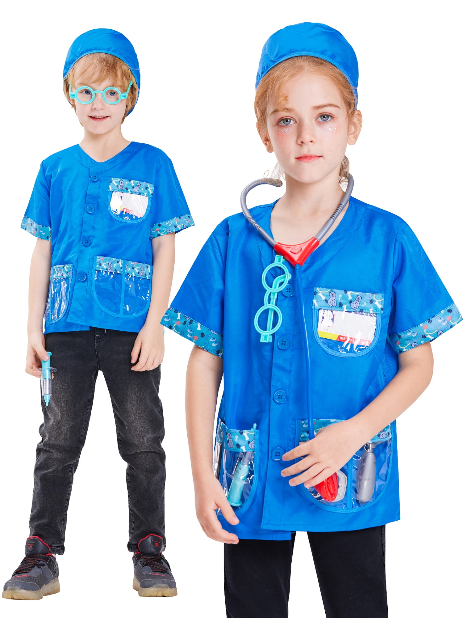 IKALI Kids Doctor Costume, Pet Doctor Role Play Blue Outfit Dress Up ...
