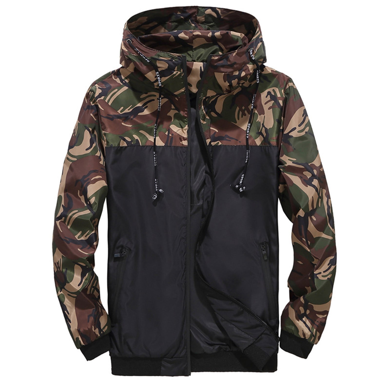 Army Green Varsity Jacket Men's Camouflage Colorblock Hooded Jacket Men ...