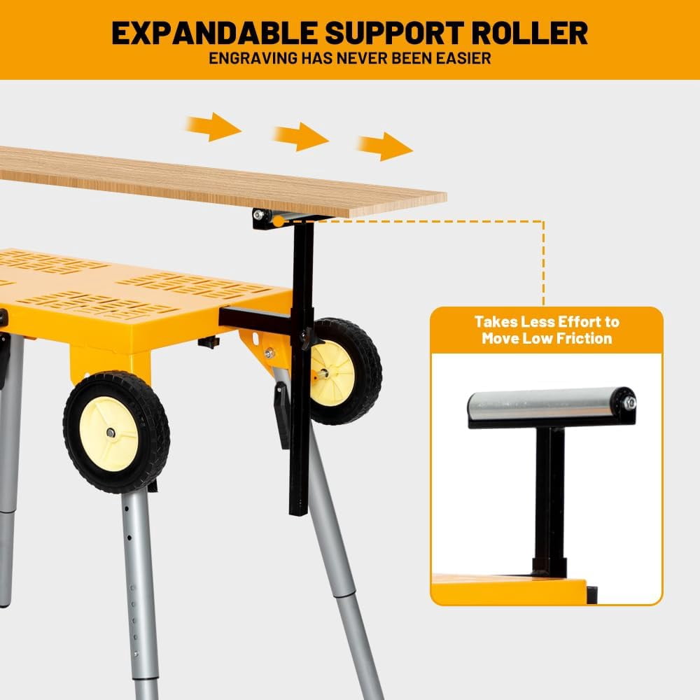 Contractor Saw Station Heavy Duty Folding With Roller Bars - Adjustable ...