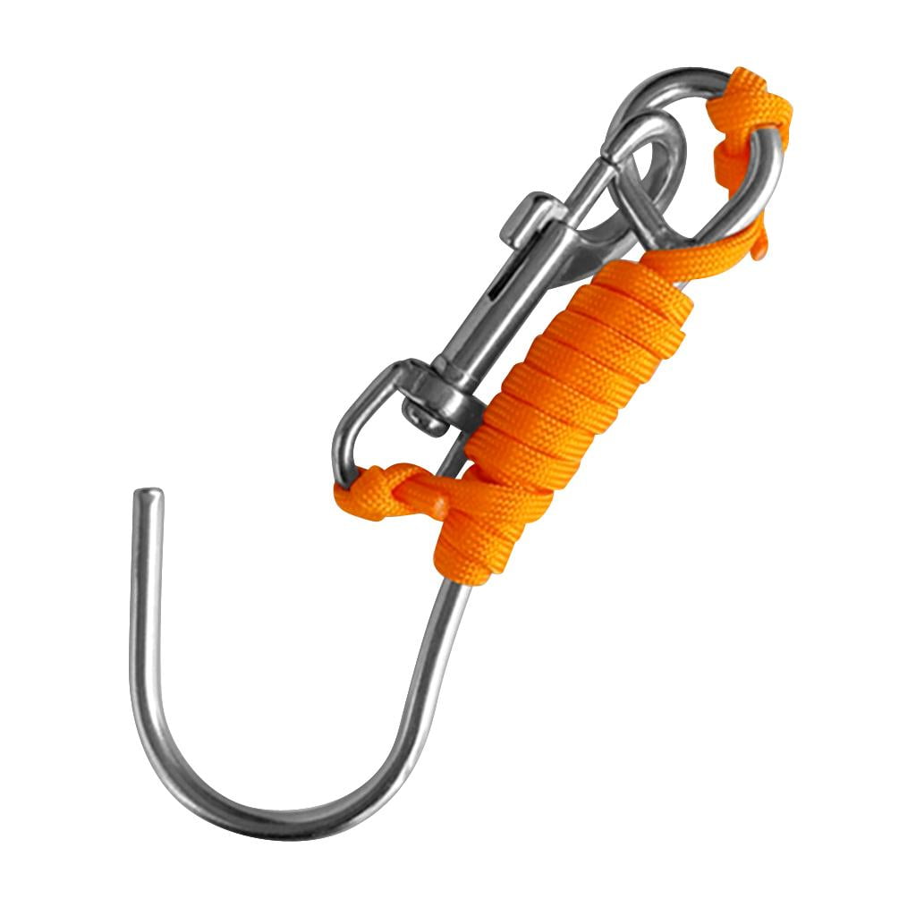 Scuba Diving Stainless Steel Hook W/ 47"" Line & Swivel Snap - Orange ...