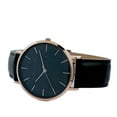 Alfred Sung Men's Metropolitan Rose Gold Date Black Dial Leather Strap ...