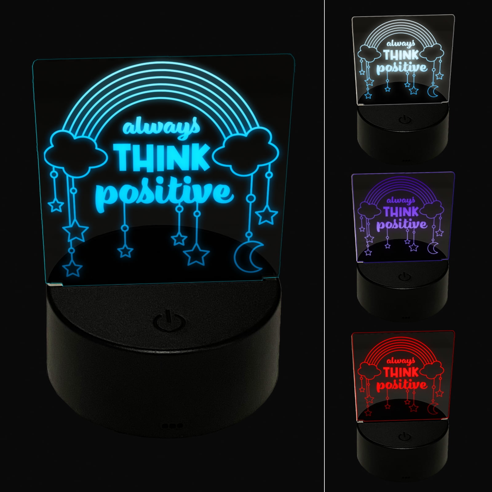 Always Think Positive Rainbow Stars Moon LED Night Light Sign 3D ...