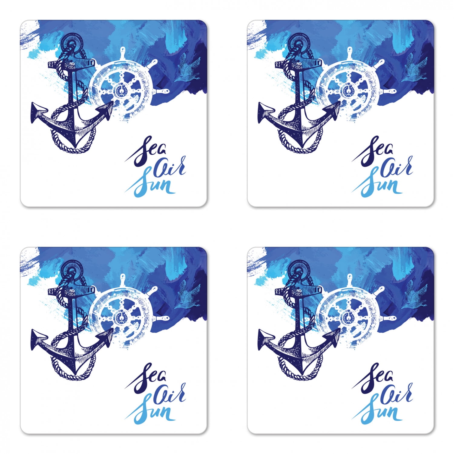 Nautical Coaster Set of 4, Vivid Ocean Back with Paint Effects with ...