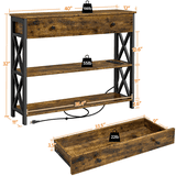 Yaheetech Vintage Wooden Console Table with Power Outlet for Home ...