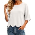 Ihhxva Tops for Women Solid Color Fashion Stretchable 3/4 Sleeve Crew ...