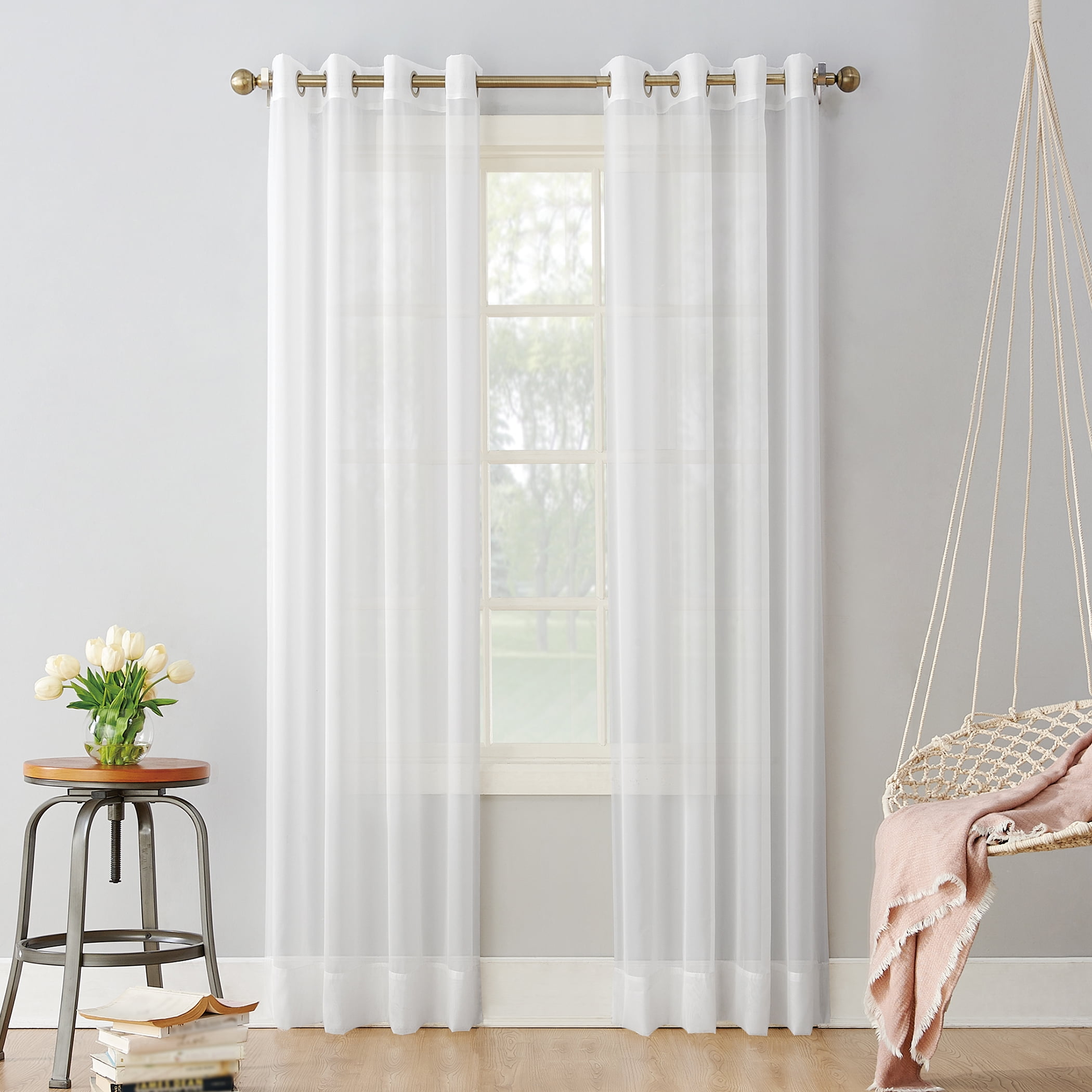 No. 918 Emily Voile Sheer Grommet Curtain Panel, 59"x95", White ...