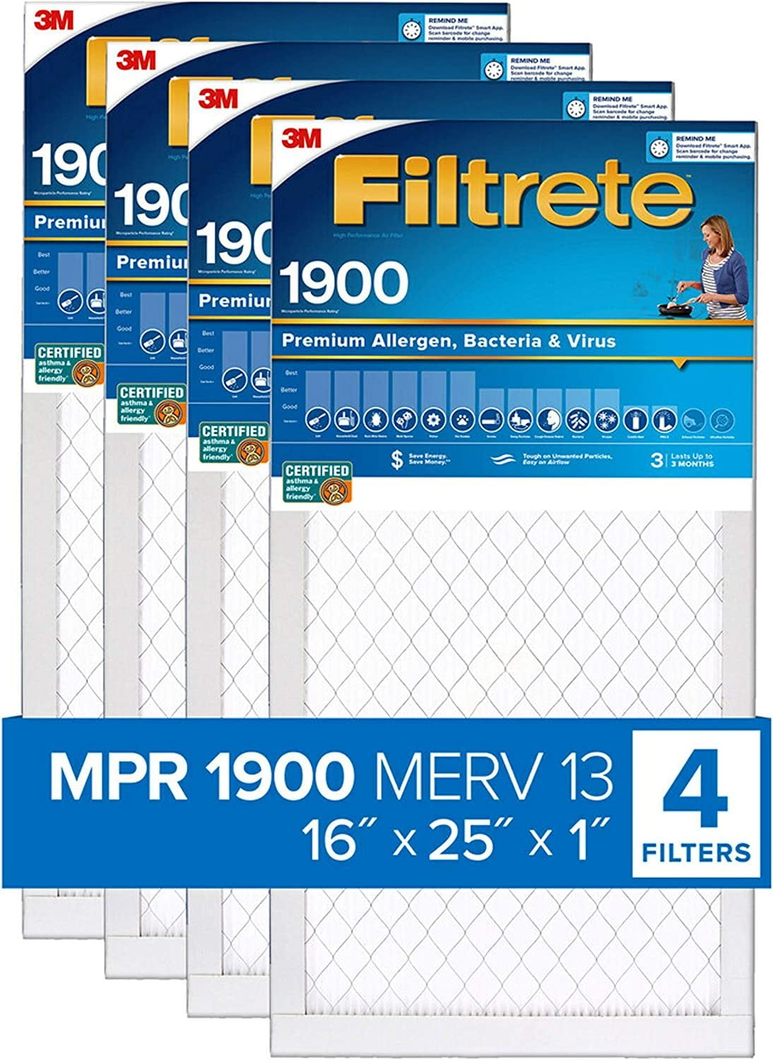 Filtrete 16x25x1 Air Filter MPR 1900 MERV 13, Healthy Living Ultimate ...