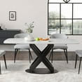 POVISON 55" Modern White Dining Table for 4, Sintered Stone Tabletop Kitchen Table, Solid Black ...
