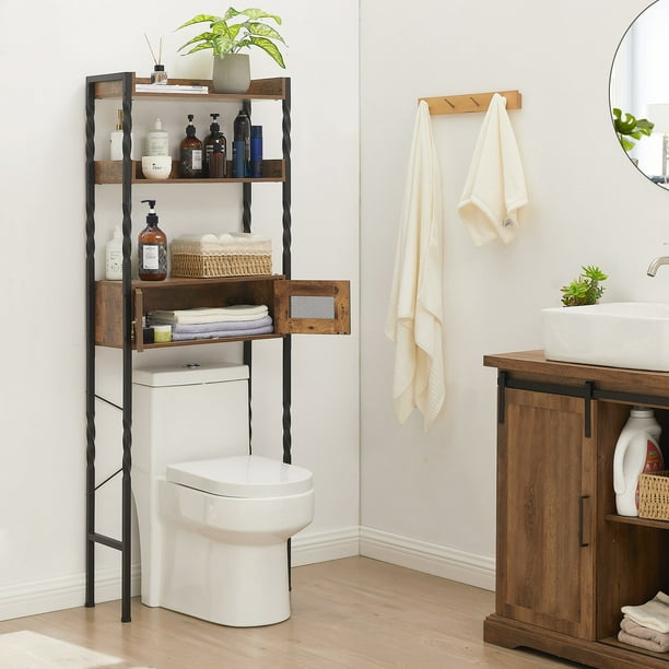 VECELO Over The Toilet Storage Rack with Dual Door, 3-Tier Storage ...