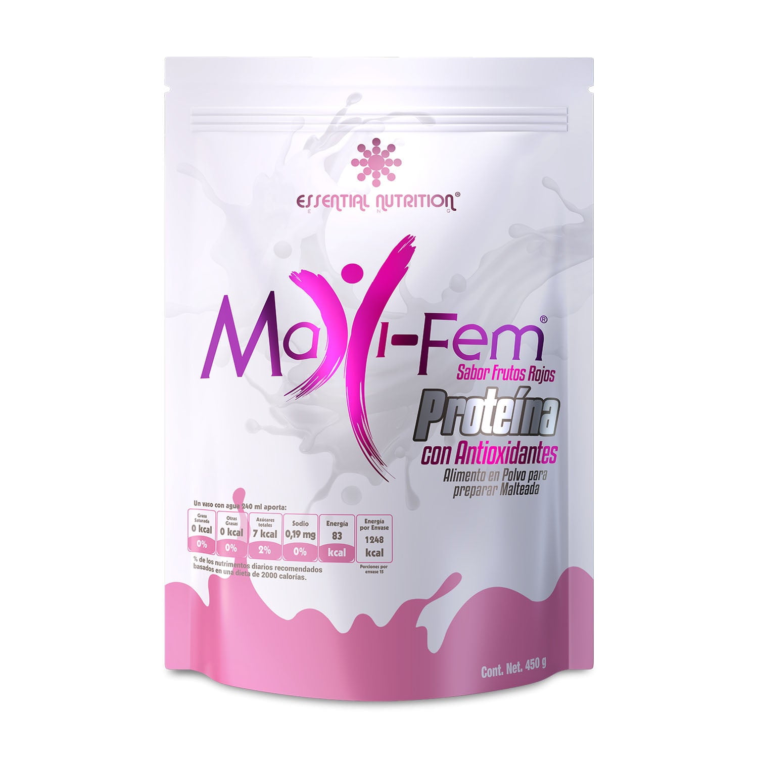 Proteína Body MaxiFem Sabor Frutos Rojos 450 gr Essential Nutrition ENG ...