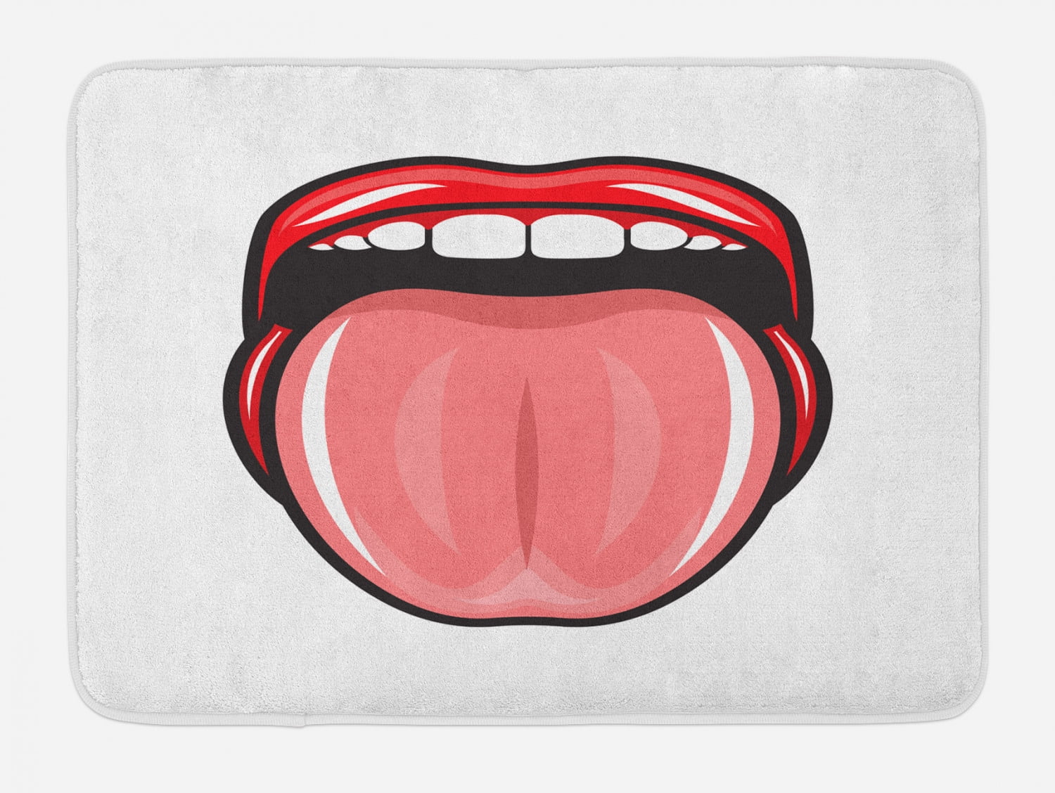 Lips Bath Mat, Red Lipstick Open Mouth Tongue out Funky 90s Style Retro ...