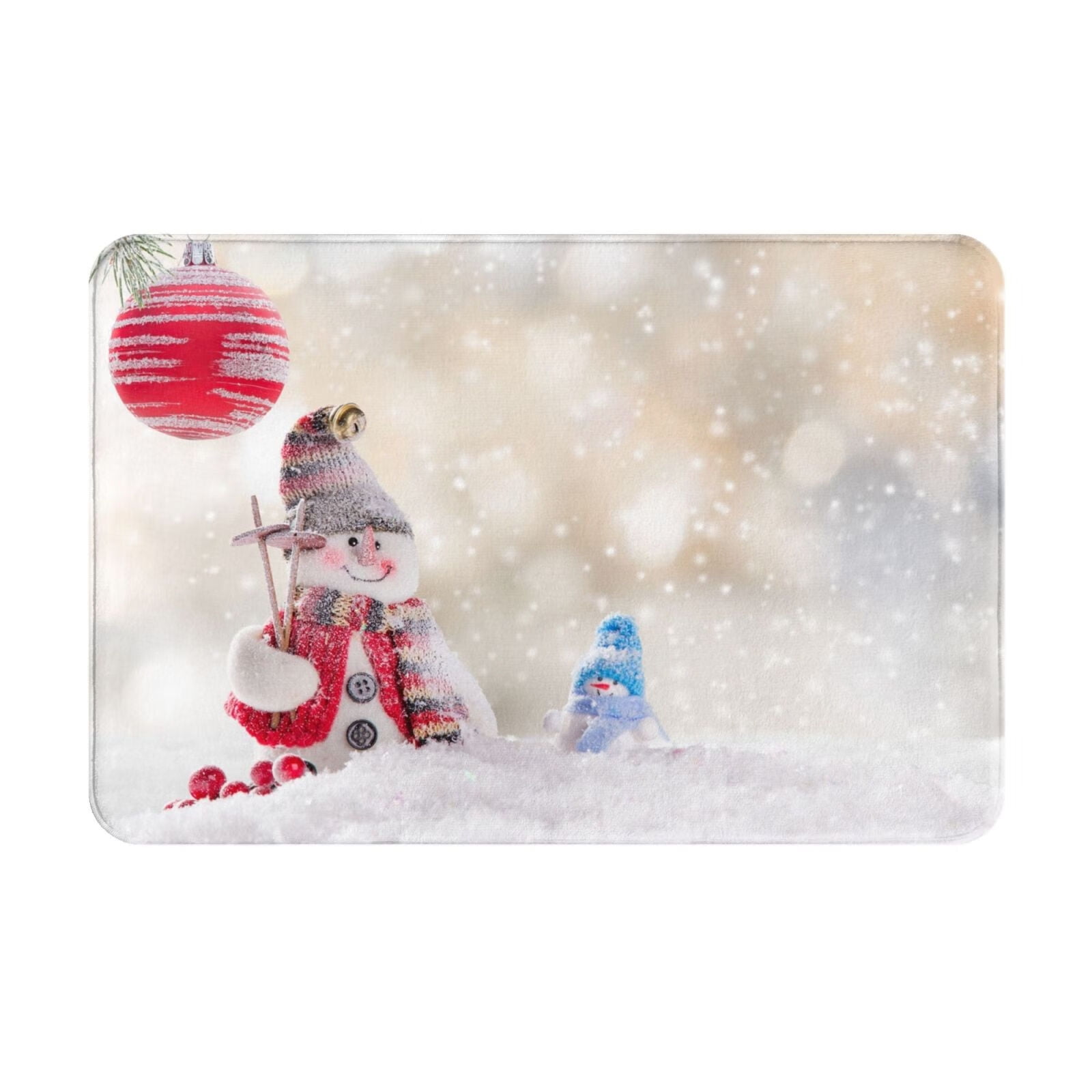 JOOCAR Christmas Bath Mat Xmas Ball Fir Branch Snowman Bathroom Rug Non ...